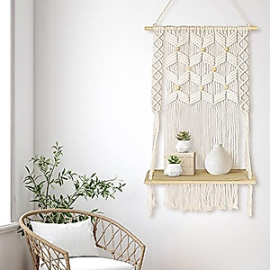 Daisy & Olive Large Premium Macrame Wall Hanging Shelf - Bohemian Wall Decor for Bedroom - Floating Shelves for Wall Decor - Aesthetic Room Decor - Shelf Wall Hanging Plant Hanger - Crochet Hangings