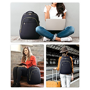 BAGSMART Travel Laptop Backpack Women 17.3 Inch Computer Backpack with USB Charging Port College Bookbag Work Business, Quilted Black