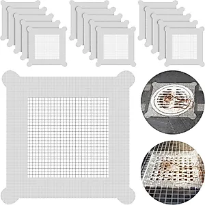 5.7 Inch Disposable Hair Catcher Shower Drain Hair Catcher Mesh Stickers Drain Cover Square Hair Drain Cover Bathtub Stopper with 5 mm Holes for Bathroom Kitchen Sink Mesh Filter (50)