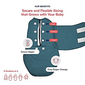 embé 2-Way Starter Baby Swaddle, 6-14 lbs, Newborn Swaddle Sack 0-3 Months, Zip & Velcro Swaddle 0-3 Months Baby Swaddles Wrap, Hip Healthy, Infant Swaddle, Easy Diaper Access - Spruce