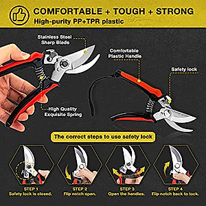 KOTTO 4 Pack Professional Bypass Pruning Shears, Stainless Steel Cutter Clippers, Sharp Hand Pruner Secateurs, Garden Trimmer Scissors Kit with Storage Bag and Protection Gloves