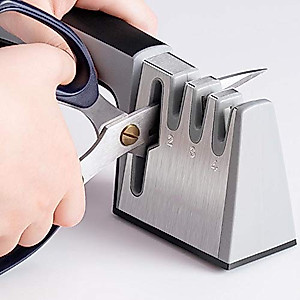 klm Kitchen Knife Sharpener, 4 in 1 Sharp Knife and Scissor Sharpener, with Diamond Emery, Ceramic, Tungsten Steel, Non-Slip Base