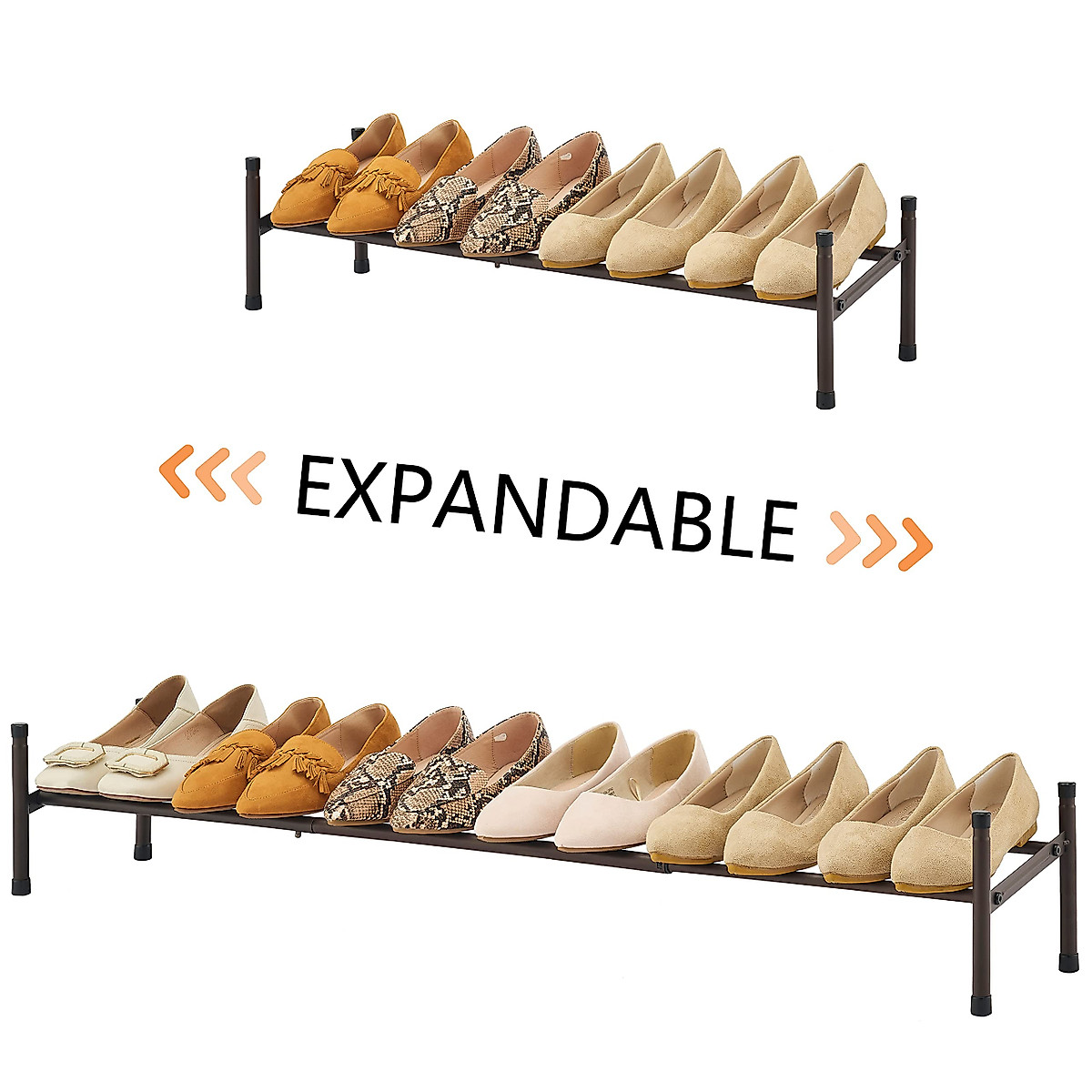 Tajsoon Expandable Shoe Rack Organizer, 1 Tier Adjustable & Stackable Shoe Shelf, Metal Iron Shoe Storage Organizer for Closet Bedroom Entryway, Bronze