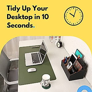 LAMOTI Leather Desk Organizer with a 4" Coaster, Large Capacity 5 Compartments Desktop Unifier, Handcrafted (Black)