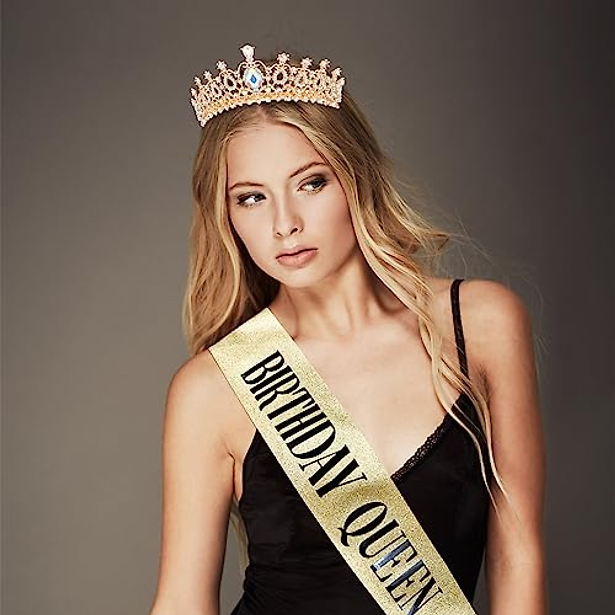 Tiaras for Women KICOSY Birthday Crown for Women Birthday Tiara for Girls Birthday Queen Tiara and Sash Set Rhinestone Crown Birthday Queen Sash Birthday Gifts Birthday Decorations for Women