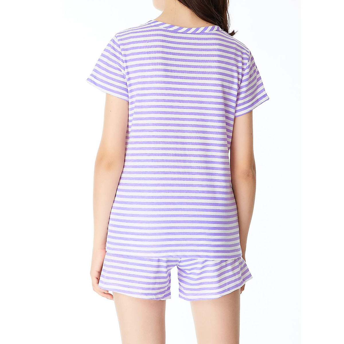 Cozchique Summer Pajamas For Girls – Stripe & Glittering Heart PJS Pal Cute Jammies Set Big Kids Size 12