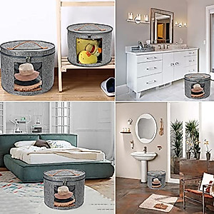 EVEKEI Hat Storage Boxes for Women and Men Hat Storage with Lid, Large Foldable Round Travel Hat boxes, Cowboy Hat Box, Bandboxes Fedora Felt Big Hat Storage Box, Hat Box for Men Large Round, Hat Organizer Hat Box for Travel 17" x 11" Inch Gray