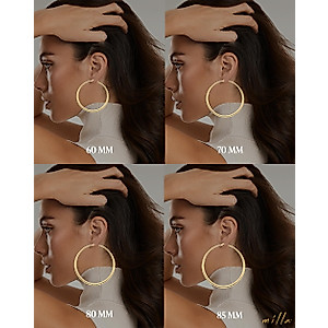 MILLA 14K Gold Hoop Earrings For Women, Silver Hoop Earrings & Rose Gold Earrings with Graduated Curvature (14K Gold Plated/Medium - 2.4 in)
