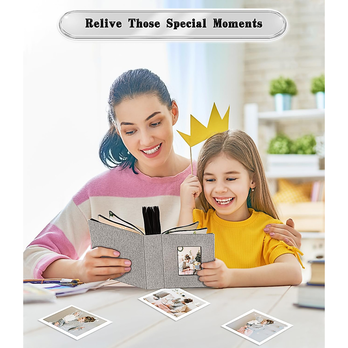 Ejblfe Photo Album 4x6,Linen Cover Slide-in Photo Album Book Can Holds 100 4x6 Photos with 50 Black Sheets for Family,Wedding,Baby and Holiday Pictures (Gray)