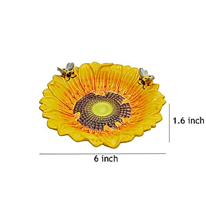 Sizikato Porcelain Nut Bowl for Living Room, 6-Inch Sunflower Shaped Snack Bowl with Bee Figurine