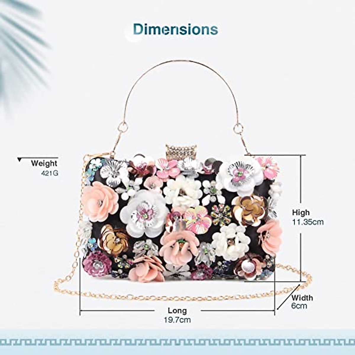 Lanpet Women Clutches Flower Evening Handbag Chain Strap Shoulder Bag