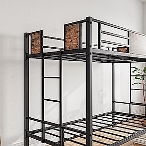 VECOCHO Metal Bunk Bed Twin Over Twin with 2- Side Ladder and Full-Length Guardrail，Space-Saving Design/No Box Spring Needed/Noise Free,Black & Vintage Brown