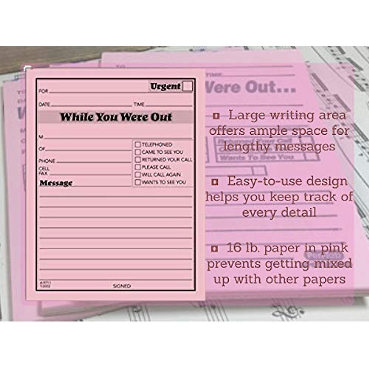 1InTheOffice Message pad While You Were Out Pads, 4.25 x 5.5 Inches, Pink, 50 Sheets/Pad, 12 Pads/Pack, pack of 2