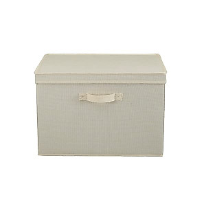 Household Essentials Wide KD Storage Box With Lid Box, Cream Linen
