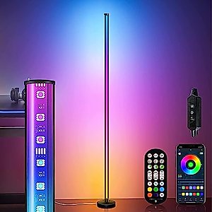 ELINKUME Corner Floor Lamp, RGB LED Floor Lamp with Music Sync and Color Changing, Remote & APP Control Ideal for Living Rooms, Bedrooms, and Gaming Rooms