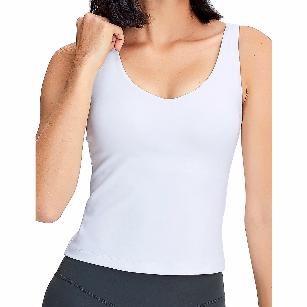 POSHDIVAH Women Sports Bra Longline Padded Tank Top Naked Feeling Workout Fitness Running Yoga Tops White Medium