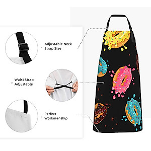 Gkyygk Donuts Gardening Aprons for Women, with Pink Splashes of Colored Sprinkles Art Aprons for Women Cute Adjustable Neck & Long Ties for Mens Adults Waitress Baker Waterproof Bib, Blue Black