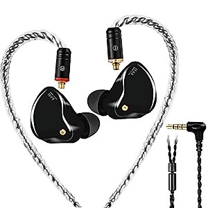 DCMEKA in Ear Monitor Headphones, Superior Sound Wired Earbuds with Tesla Magnet, Professional Sound Isolating Earphones for Singers/Drummers/Musicians, MMCX Connector IEM Earphones (Black UV Coating)