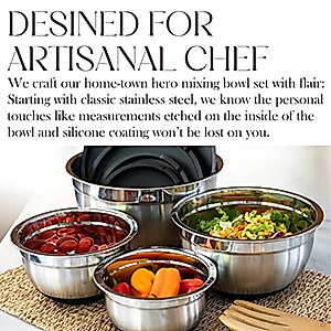 Bellemain Stainless Steel Non-Slip Mixing Bowls with Lids (3 Piece, Silver/Black)