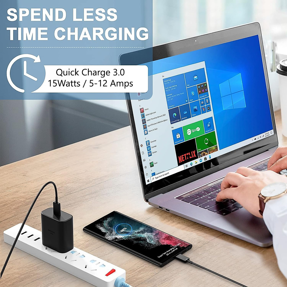 Works by VOLT PLUS TECH Original 10ft USB-C Cable Compatible with Your Sennheiser Momentum True Wireless 2 with Fast Charging and Data Transfer. (White 3M)