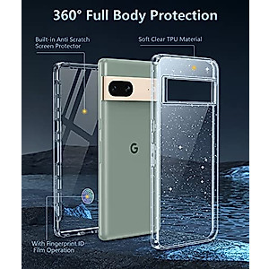 PUJUE for Google Pixel-7 Phone Case: Sparkly Clear Pixel 7 Silicone Protective Shockproof Cell Cover - Clear Cell Cases with Screen Protector - Full Protection Rubber Phone Cases