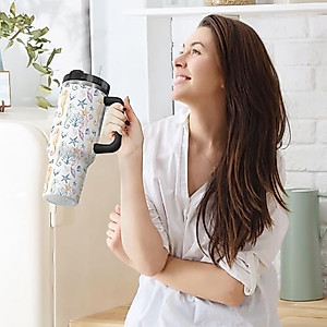 SDMKA 30oz Stainless Steel Tumbler with Straw and Handle, Vacuum Insulated Double-Walled Travel Mug, BPA-Free Leakproof Cup for Hot/Cold Beverages, Watercolor Seahorses