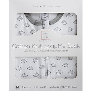 SwaddleDesigns Cotton Knit Sleeping Sack, Sleeveless Wearable blanket with 2-Way Zipper, Black Tiny Hedgehogs, Medium, 6-12 Months