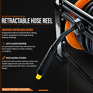 SuperHandy Retractable Air Hose Reel 3/8" x 100 Ft - 300 PSI, Heavy Duty Steel, Quad Pod, Corrosion Resistant, Commercial Flex Hybrid Polymer, Industrial Grade, Portable