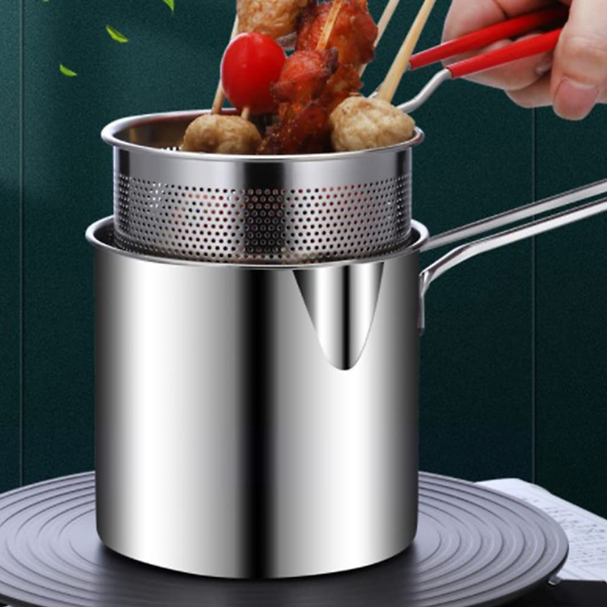 SHERCHPRY 1 Set of Stainless Steel Stock Fry Pot with Strainer Basket, Deep Fryers Frying Pot for Frying Fish Shrimp Chicken and Fries (with Clip)