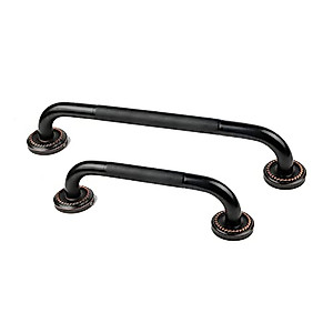 2 Pack 20 Inch Anti Slip Bronze Shower Grab Bar Oil Rubbed Black, ZUEXT Antique Brass Bathroom Grab Bar, Knurled Bath Balance Bar, Safety Handrail Support, Handicap Elderly Senior Assist Bath Handle