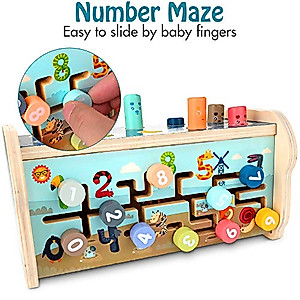 KIDWILL Wooden Hammering Pounding Toy for 12+ Months Kids, Montessori Toys for 1+ Year Old Babies, Early Development Toy with Pounding Bench, Xylophone, Number Sorting Maze, Gifts for Toddlers Age 1-2