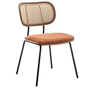 HOCEWI Rattan Dining Chairs Set of 2, Mid Century Modern Dining Chairs, Fabric Cane Dining Room Chairs (Orange, Fabric)