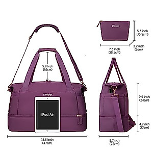 Gym Bag for Women, Sports Travel Duffel Bag with USB Charging Port, Weekender Overnight Bag with Wet Pocket and Shoes Compartment for Women Travel, Gym, Yoga (Grape Purple)