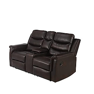 FULife 2 Seaters Manual Wall Hugger Chair RV Sofa Loveseat Sofá,PU Leather Double Reclining Sectional Couch with Cup Holders&Center Console for Living Room/Apartment/Office/Theater