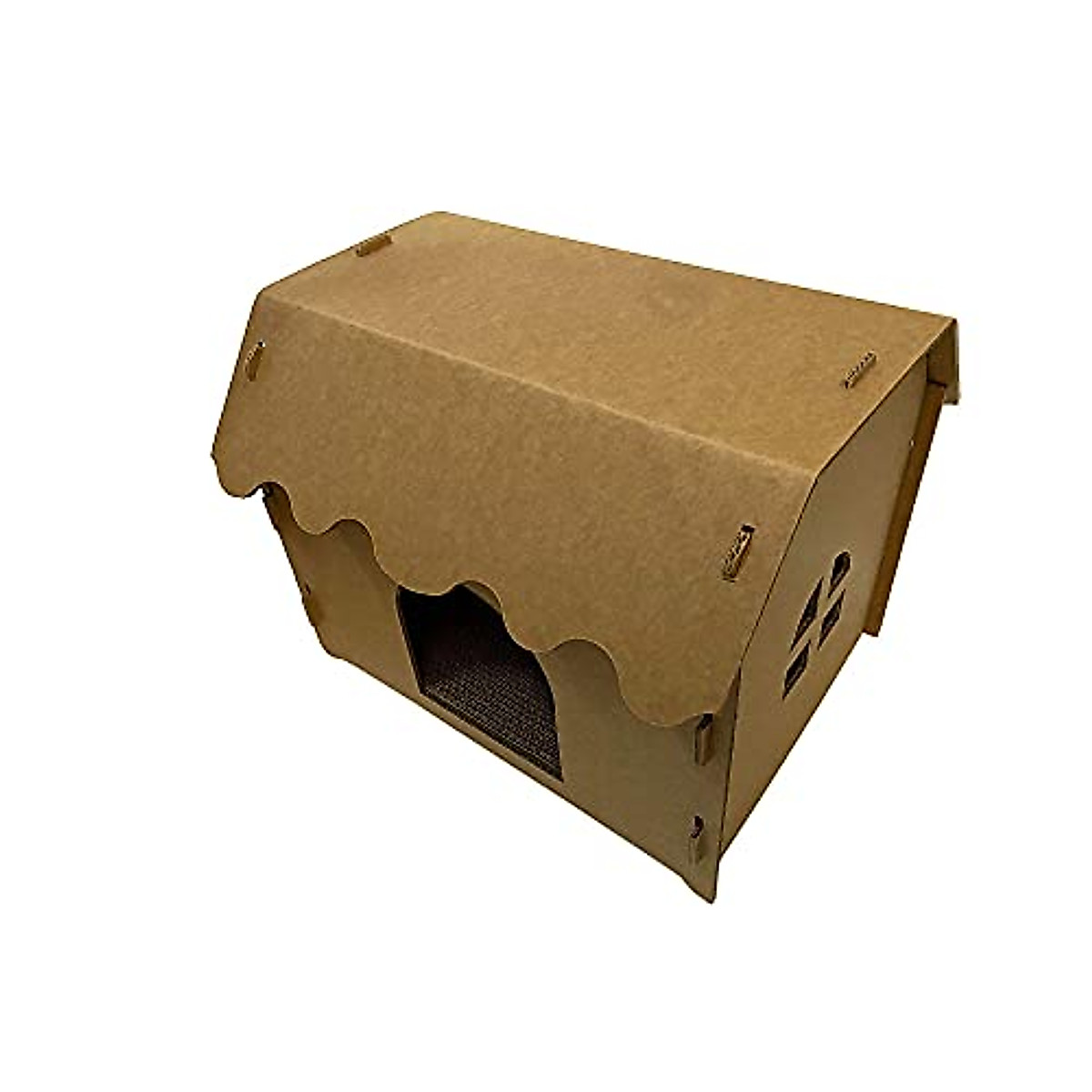 SVY Cozy Cat House with Scratcher Pad, Made of Corrugated Cardboard, Ideal for Cats & Kittens & Small Dogs & Small Animals. (Castle)