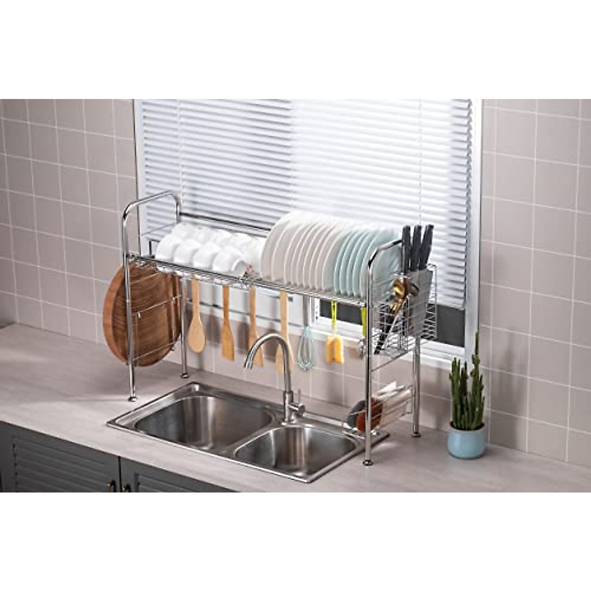 Premium Racks Professional Over The Sink Dish Rack - Fully Customizable - Multipurpose - Large Capacity (Stainless Steel)
