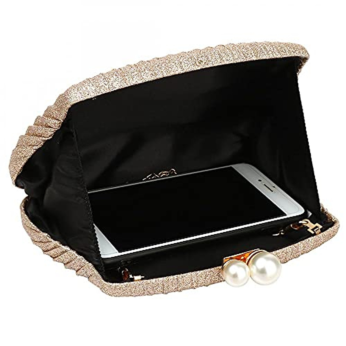 Clutch Purses for Women Shiny Evening Clutch Crossbody Bag Evening Purses and Handbags for Wedding Party Prom (Rose gold color)