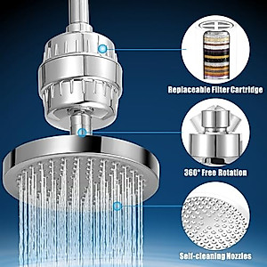 Nuodan Filtered Shower Head, High Pressure Rain Shower Head Filter Set for Hard Water Removes Chlorine and Harmful Substances (Chrome)