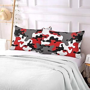 Red Grey Camouflage Pillowcase for Hair and Skin Body Pillow Cover Bed Pillow Cases Standard Size 20"X 26" Flannel Pillow Cases with Zipper for Sleeping