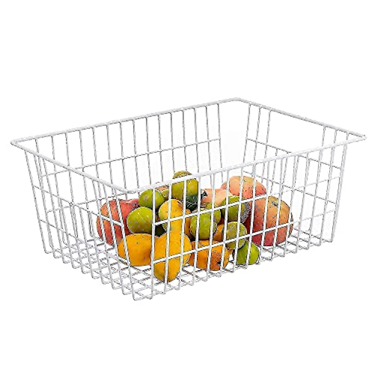 iPEGTOP Deep Refrigerator Freezer Baskets, Large Household Wire Storage Basket Bins Organizer with Handles for Kitchen, Pantry, Freezer, Cabinet, Closets, Pearl White, Set of 5