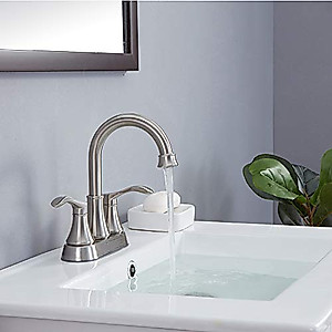VALISY Lead-Free Commercial 2-Handle Brushed Nickel Bathroom Sink Faucet, 360° Swivel High-Arc Spout 4 Inch Centerset Lavatory Vanity Faucets Set for Bathroom Sink with Pop-up Drain & Water Hoses