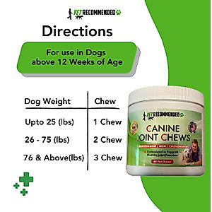 Vet Recommended™ Hip and Joint Supplement Chew for Small & Medium Dogs - Glucosamine, MSM & Chondroitin Chews | 60 Count