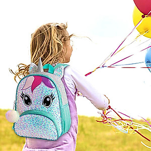 3PCS Toddler Backpack for Girls, 12" Unicorn Sequin Preschool Bookbag and Lunch Box- Green