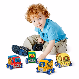 Melissa & Doug Pull-Back Construction Vehicles - Soft Baby Toy Play Set of 4 Vehicles - Cars For Infants, Construction Toys, Pull Back Cars For Babies Ages 9m+