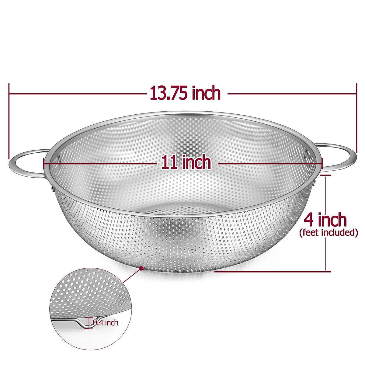 TeamFar Stainless Steel Colander, 5QT Micro-Perforated Metal Colander Food Strainer with Handles, for Draining Washing Rinsing Steaming, Non Toxic & Dishwasher Safe, Solid Construction & 3 Stable Feet