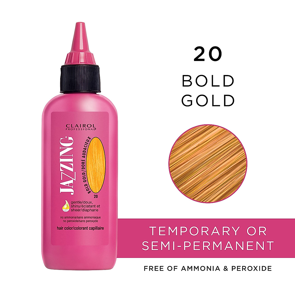Clairol Professional Jazzing Semi-Permanent Hair Color, No.020 Bold Gold, 3 oz.