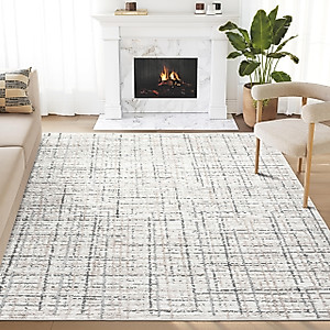 Abani Grey Area Rug for Living Room, Bedroom - Crosshatch Pattern- 5' x 8' -Durable & Easy to Clean