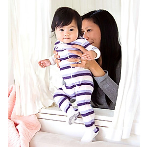 Burt's Bees Baby baby girls Pajamas, Zip Front Non-slip Footed Pjs, 100% Organic Cotton and Toddler Sleepers, Purple Watercolor Daylily, 12 Months US