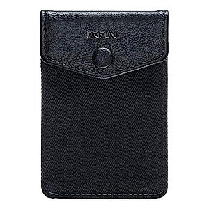 FRIFUN Card Holder for Back of Phone with snap Ultra-Slim Self Adhesive Phone Wallet Stick on Cell Phone Android All Smartphones RFID Blocking Sleeve Covers Credit Cards and Cash (Black)