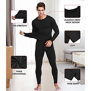 JZCreater Thermal Underwear for Men, Mens Long Johns Thermal Underwear Set, Winter Fleece Lined Base Layer Set for Cold Weather (Large, Black)